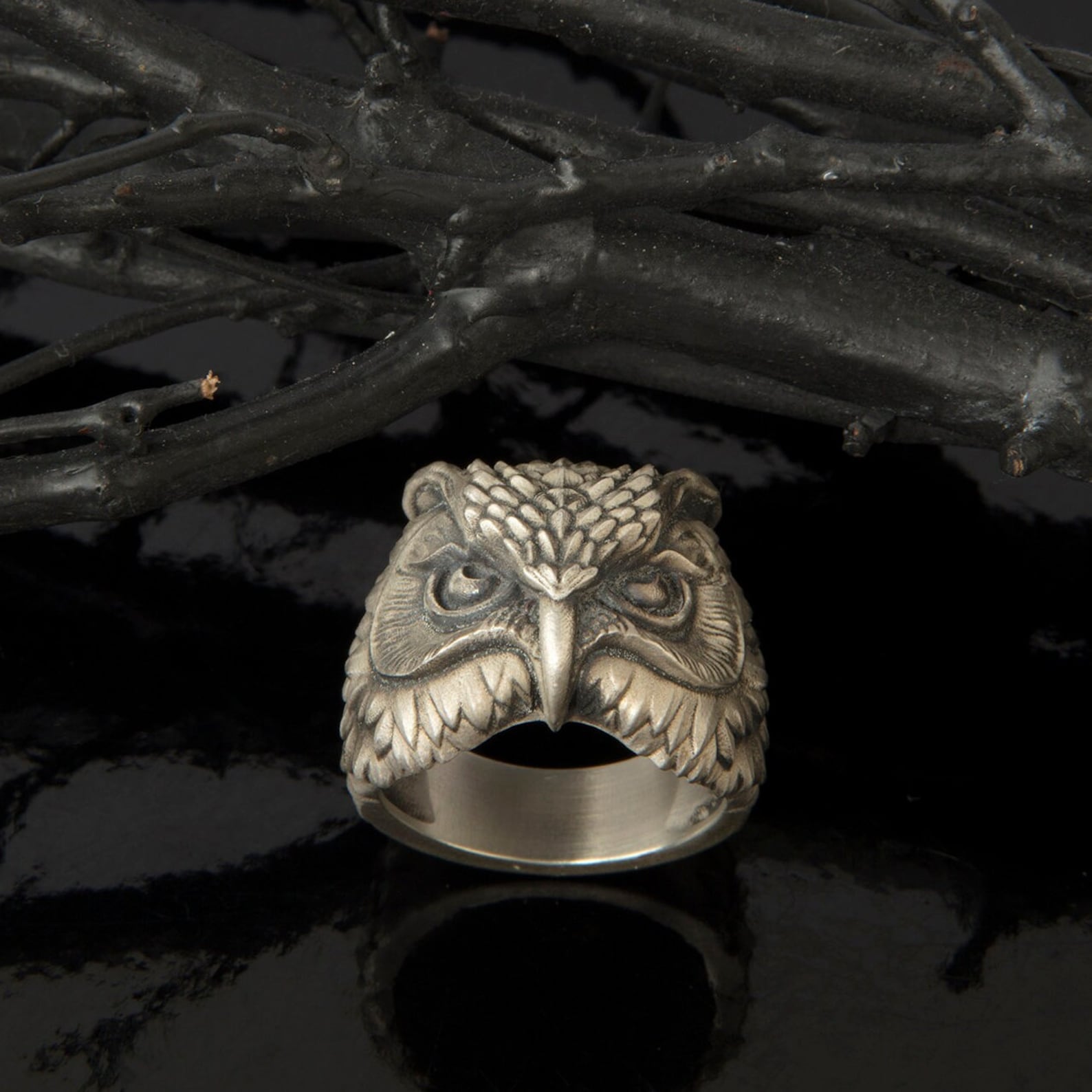Sterling Silver Owl Ring, Unisex Signet, Oxidized Animal Jewelry - Etsy