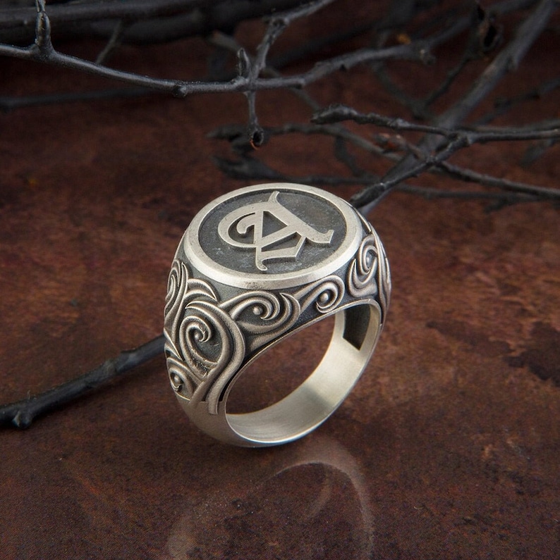 Initial Letter Men Rings Men's Wedding Ring Family | Etsy