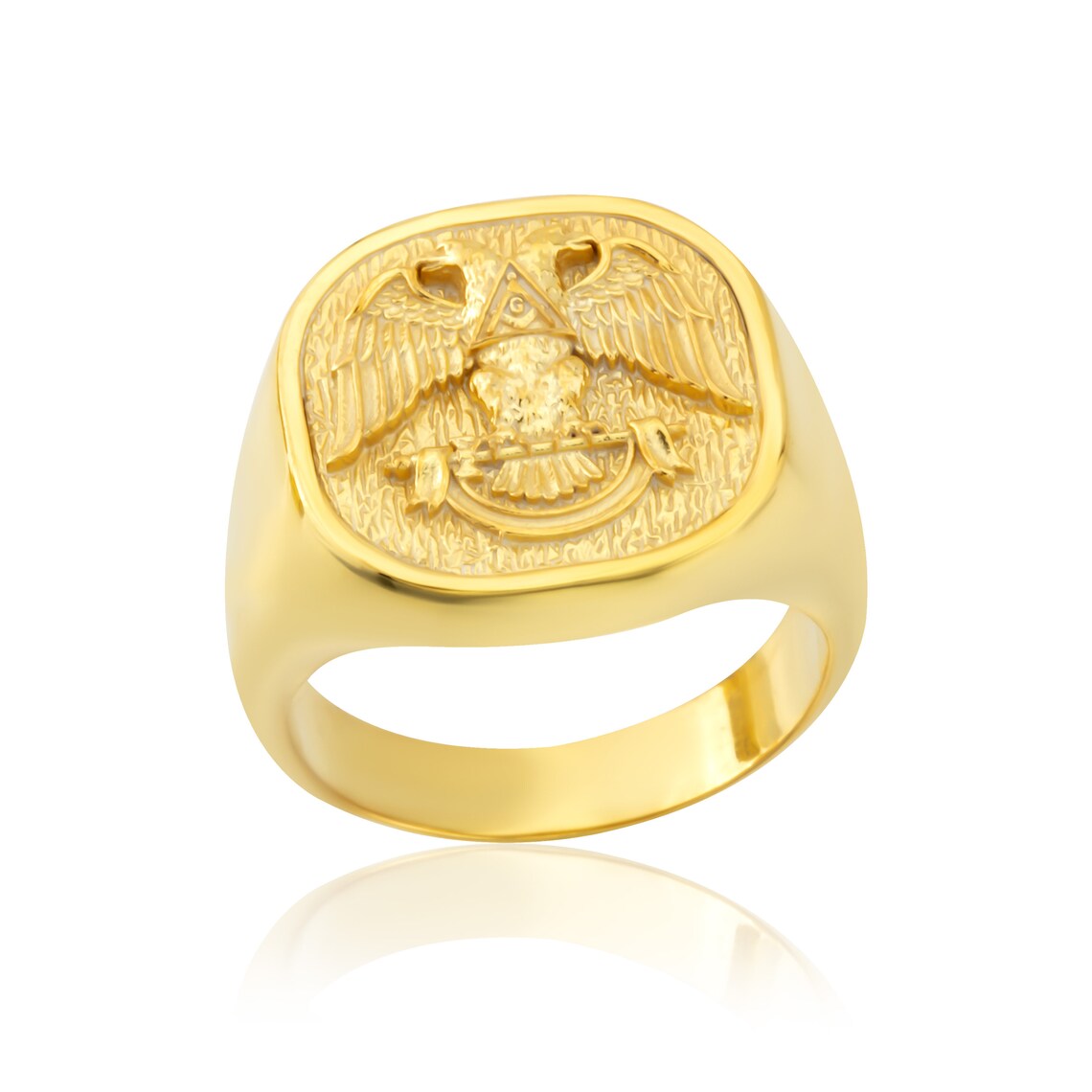 18K Gold Signet Master Mason Men Ring, Solid Gold Freemason Ring ...