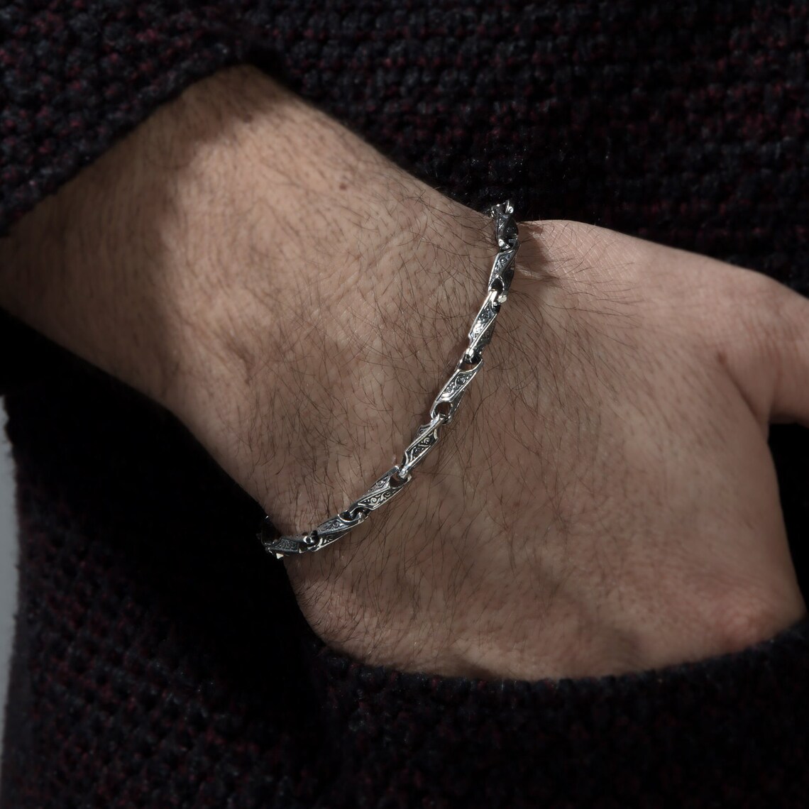 Silver Byzantine Man Chains, Handmade Unique Chain Bracelets, Men's 925 ...