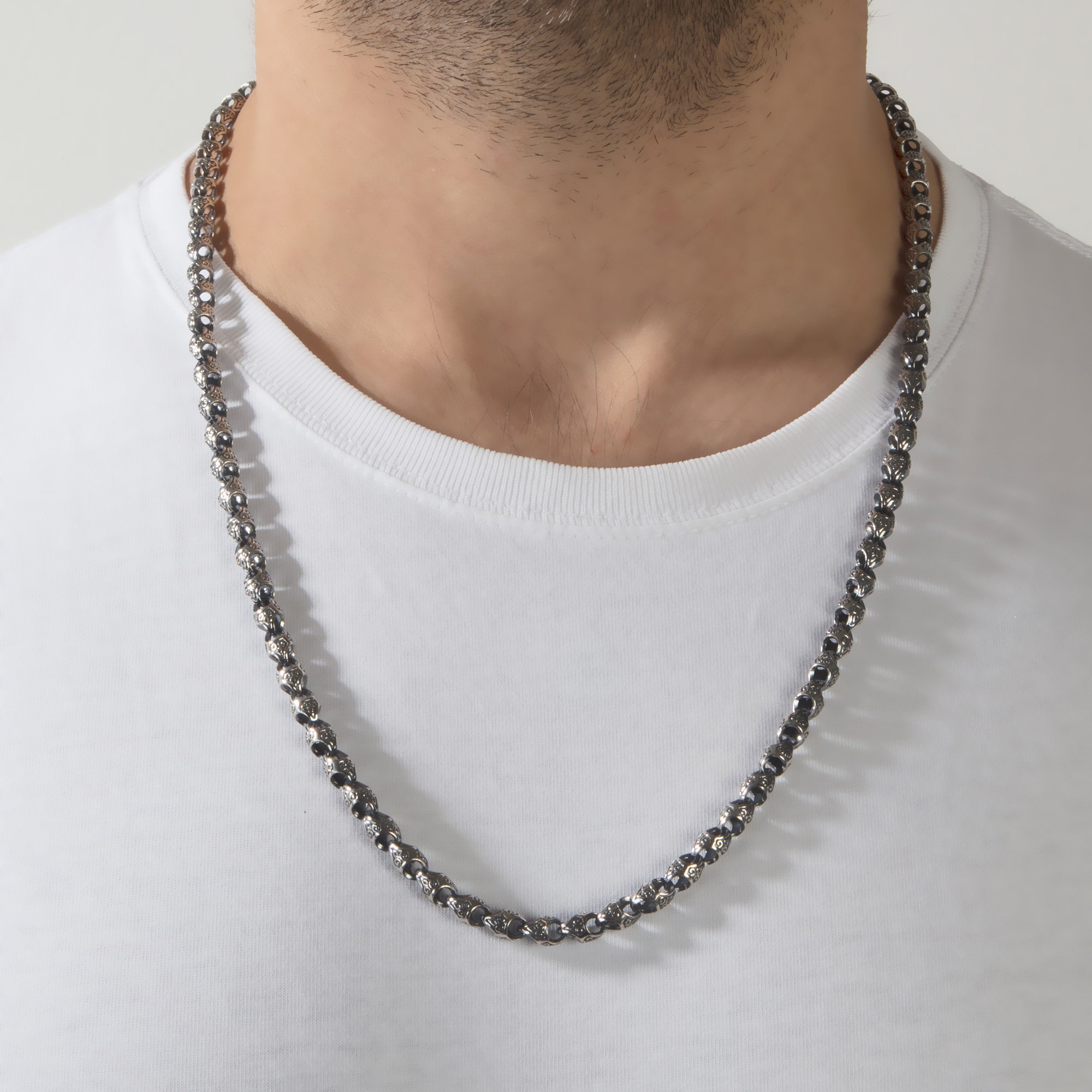 Man Chain Necklace, Bali Byzantine Silver Chain, Gift for Dads, 925 ...