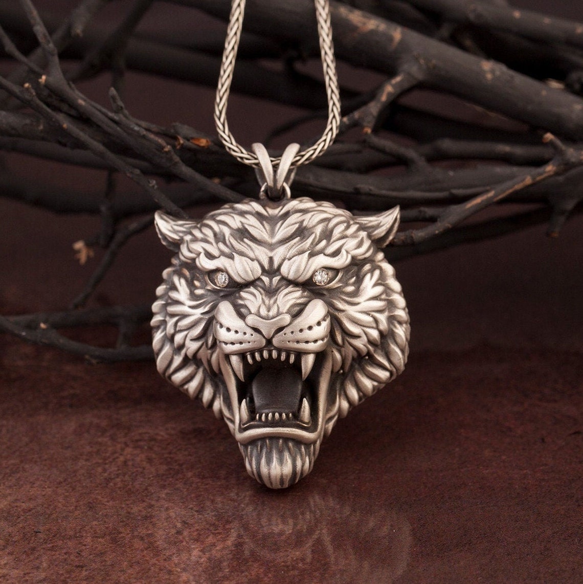 Wild Tiger Necklace Silver Tiger Pendant Animal Pendant Big - Etsy