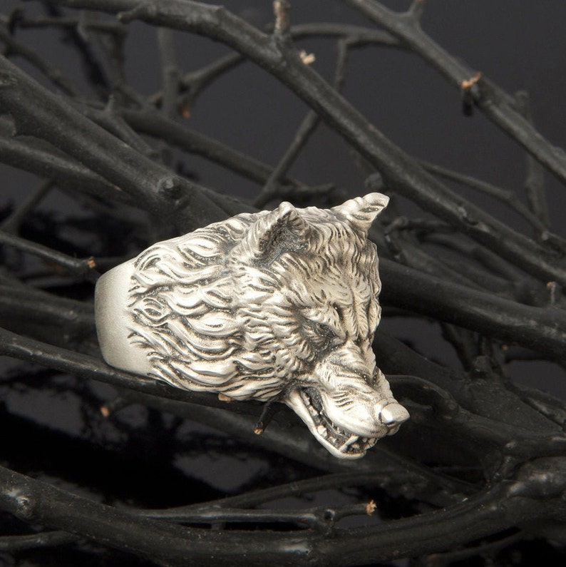 Silver Wolf Rings Wild Angry Wolf Ring Statement Men Rings - Etsy