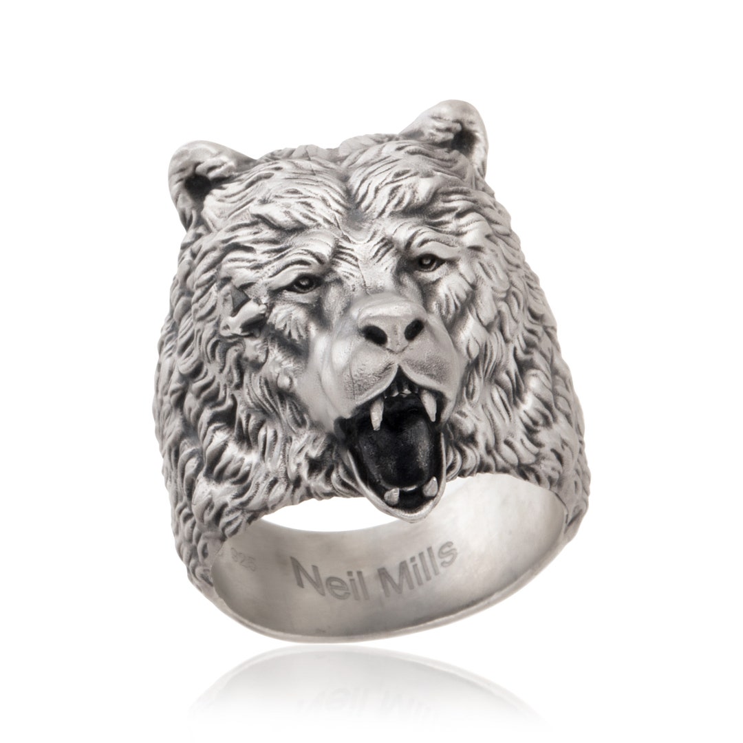 Silver Bear Ring, Wild Angry Bear Ring, Statement Man Ring, Gift for ...
