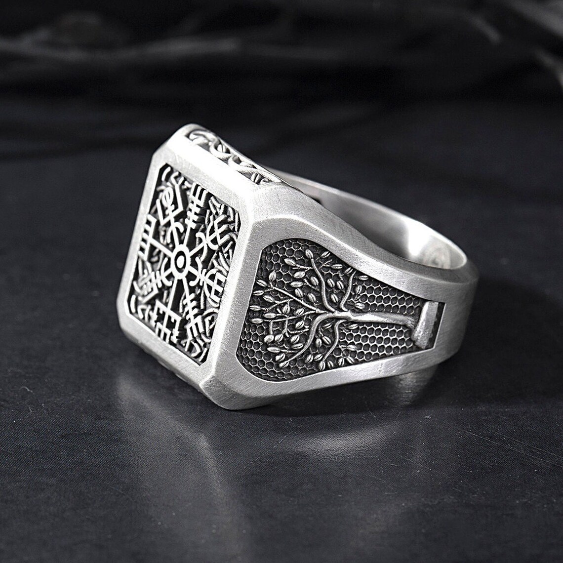 Men's Silver Compass Rings, Viking Compass Ring, Vegvisir Ring With ...
