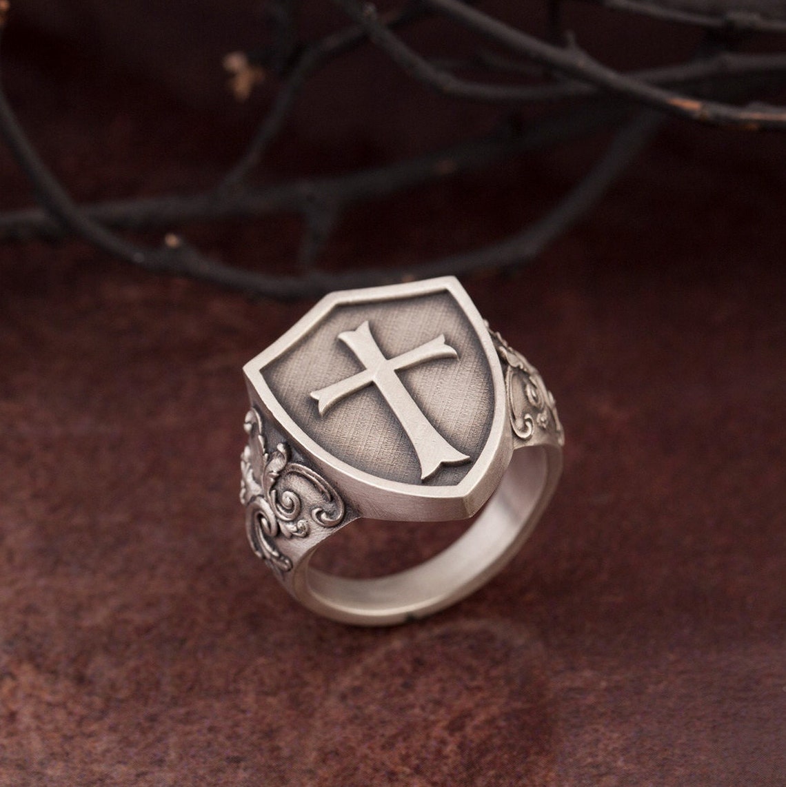 Silver Cross Ring Men's Signet Ring Christian Rings | Etsy