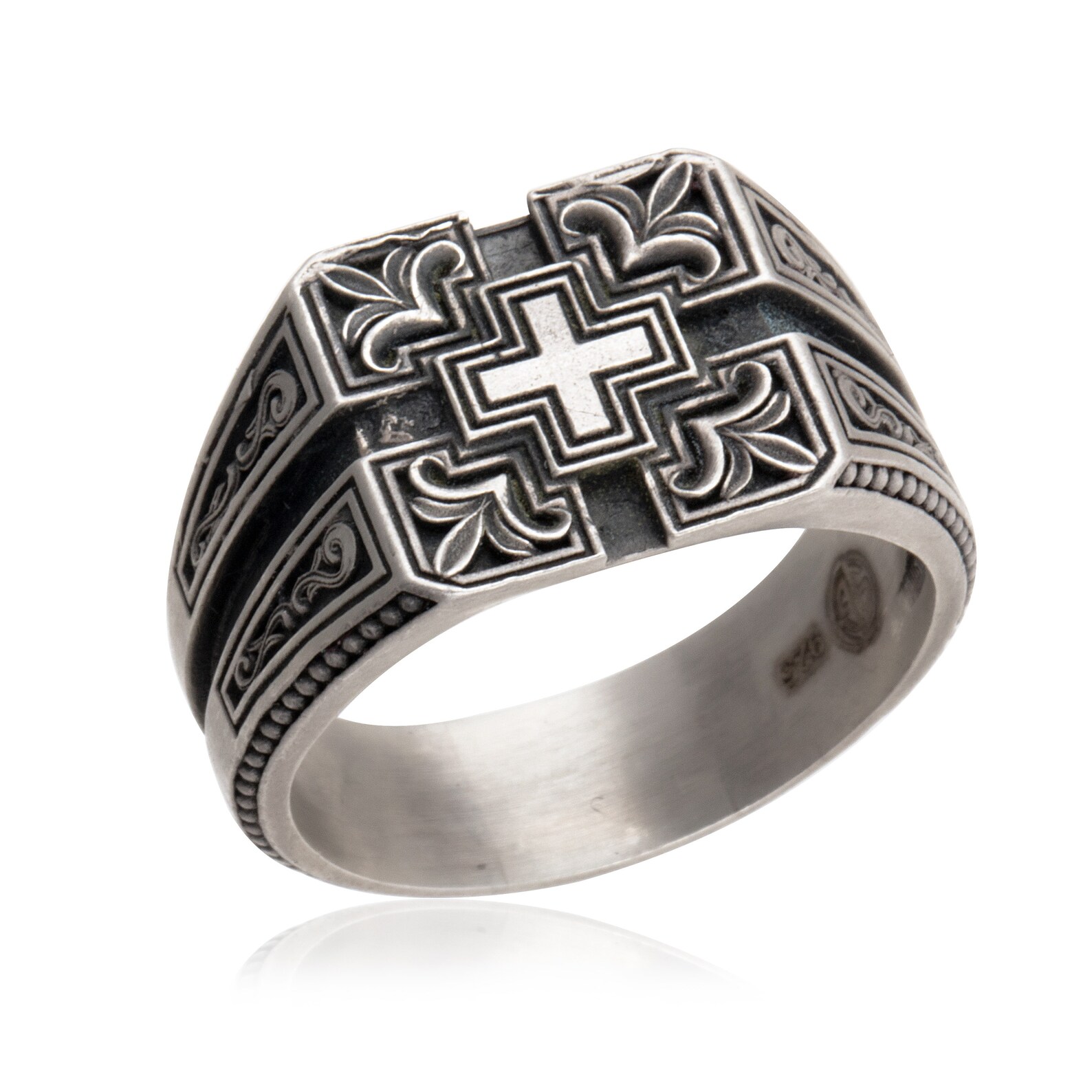 Men's 925 Sterling Silver Cross Ring, Christian Signet Ring - Etsy