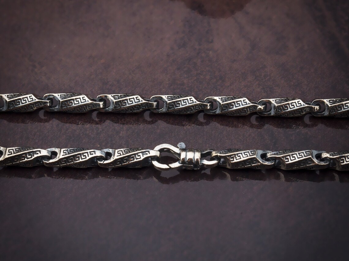 Silver Byzantine Chain Handmade Engraved Chain Bracelets | Etsy