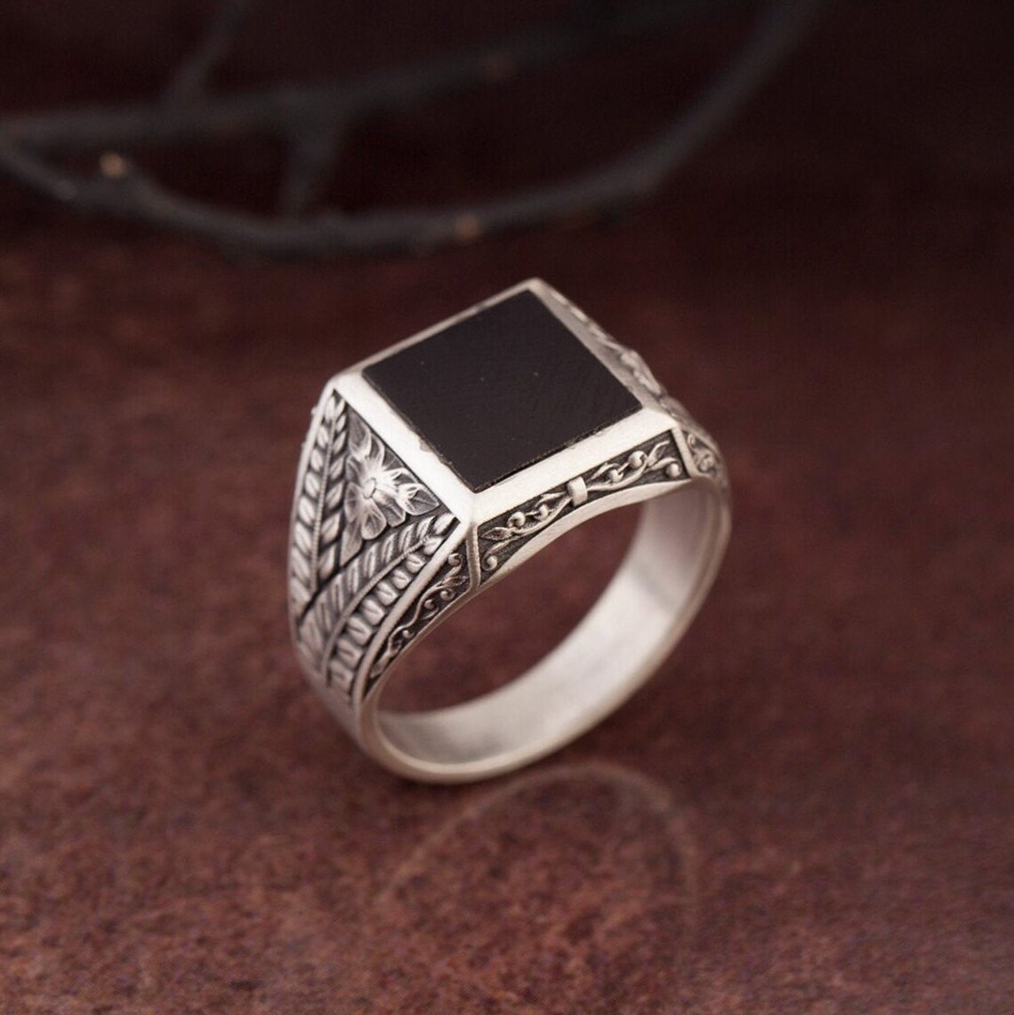 Square Onyx Ring Black Onyx Silver Ring Engagement Gift Ring | Etsy