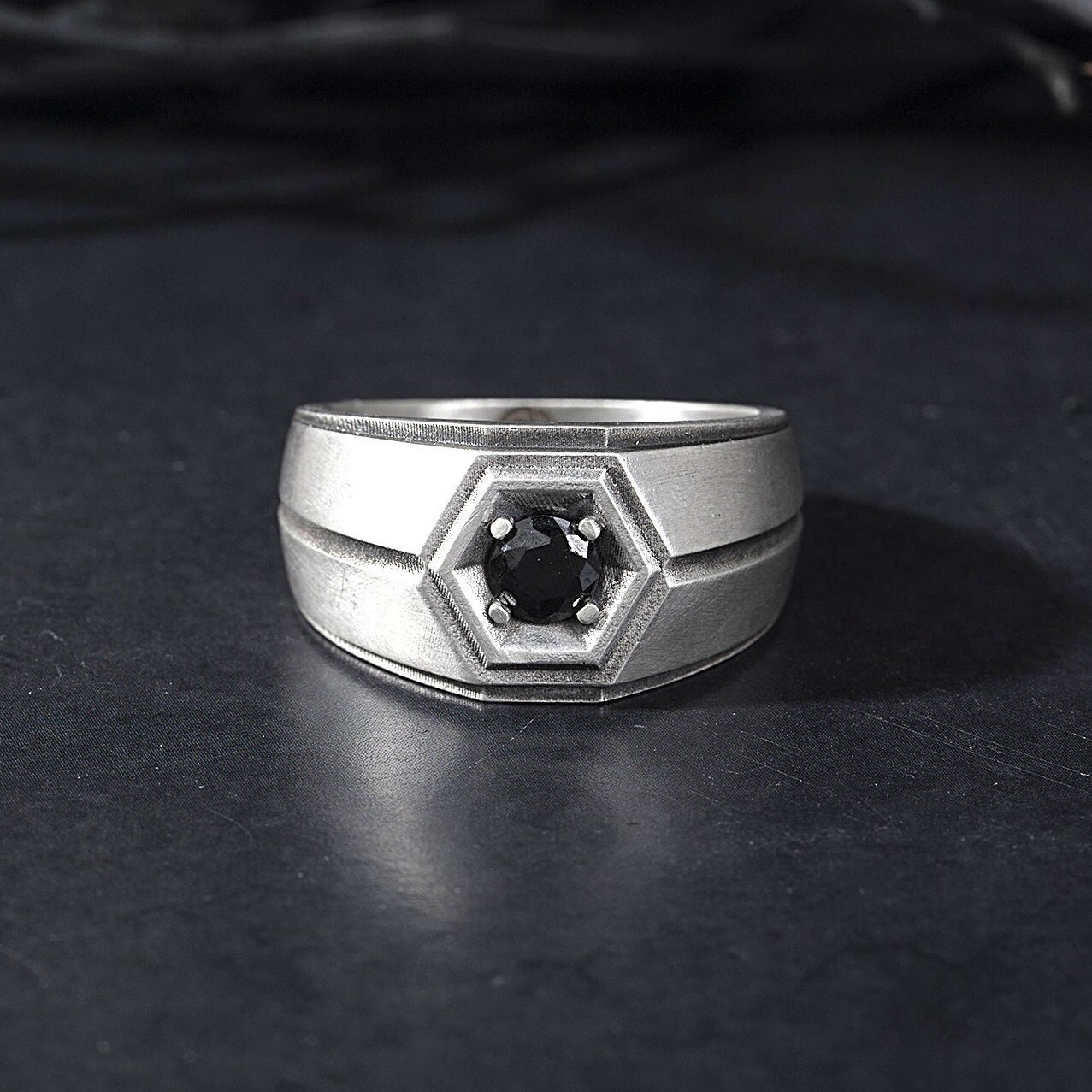 Men's Black Diamond Wedding Silver Rings Signet Rings - Etsy