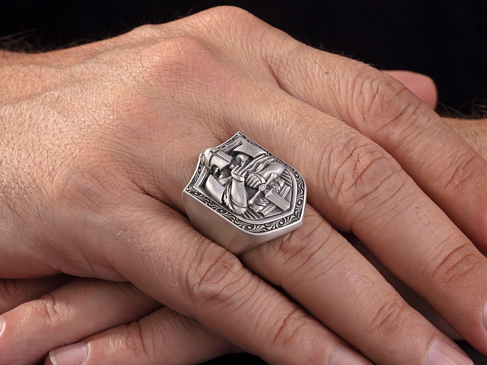 Crusader Knight Solid Silver Ring, Medieval Christian Templar Knight ...