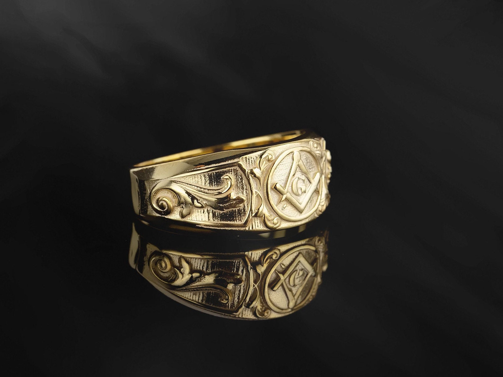 10K Master Mason Rings, 14K Gold Masonic Ring, Solid Gold Signet Masons ...