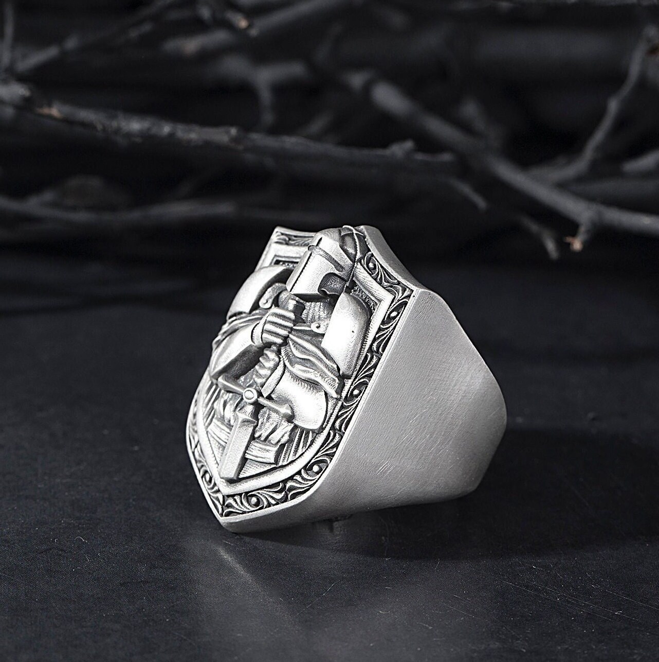 Crusader Knight Solid Silver Ring, Medieval Christian Templar Knight ...