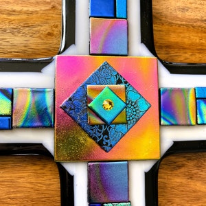 Dichroic Fused Glass 14 Inch Cross in 3D With Jewel Tone and Pastel ...