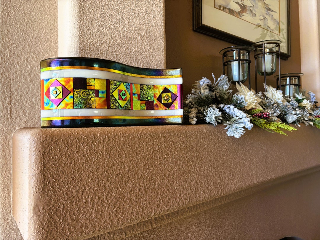 Geometric Dichroic Fused Glass Wave of Deep Red Tones 14 X 6 In Using ...