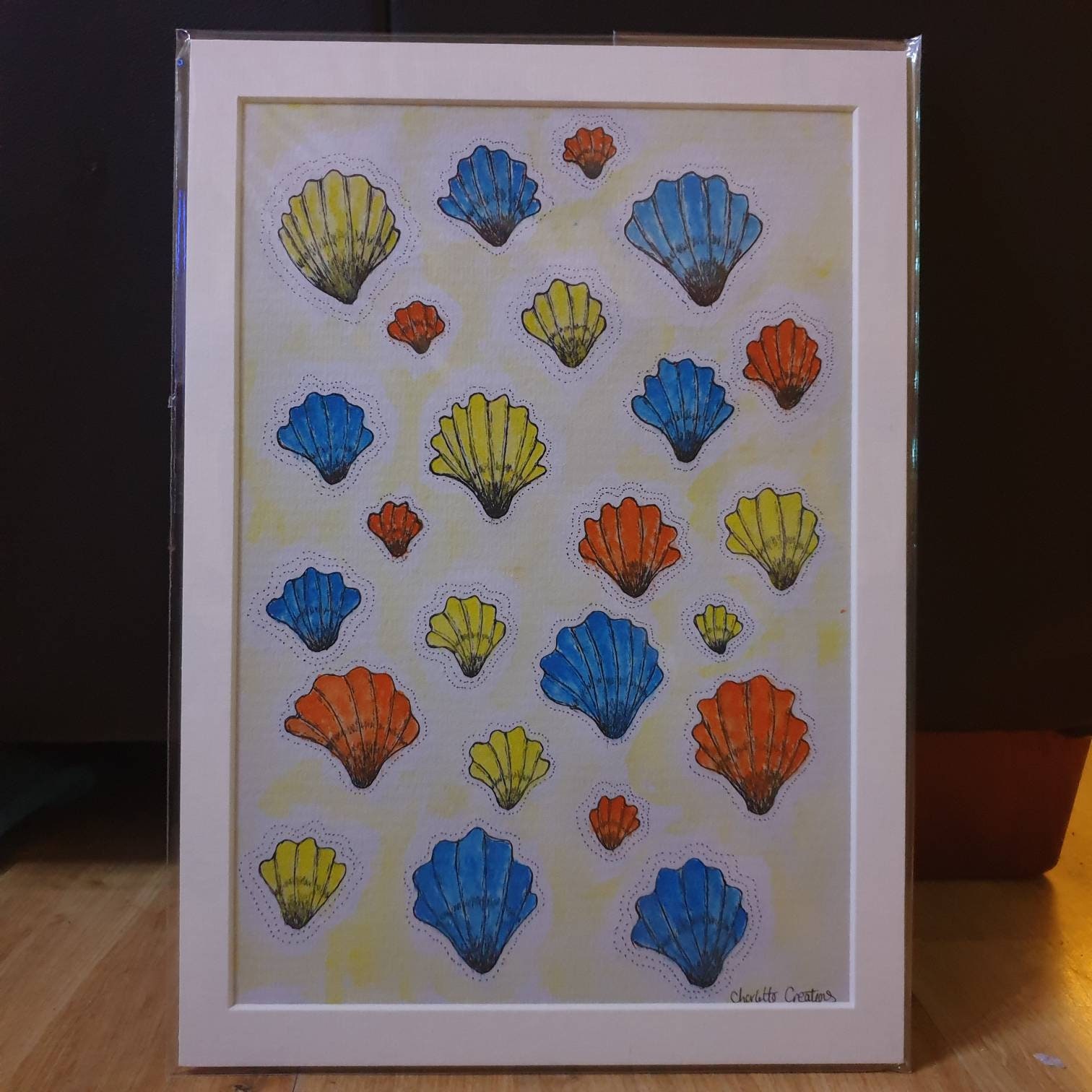Colourful Shell art Watercolour painting A4 mounted wall - Etsy.de