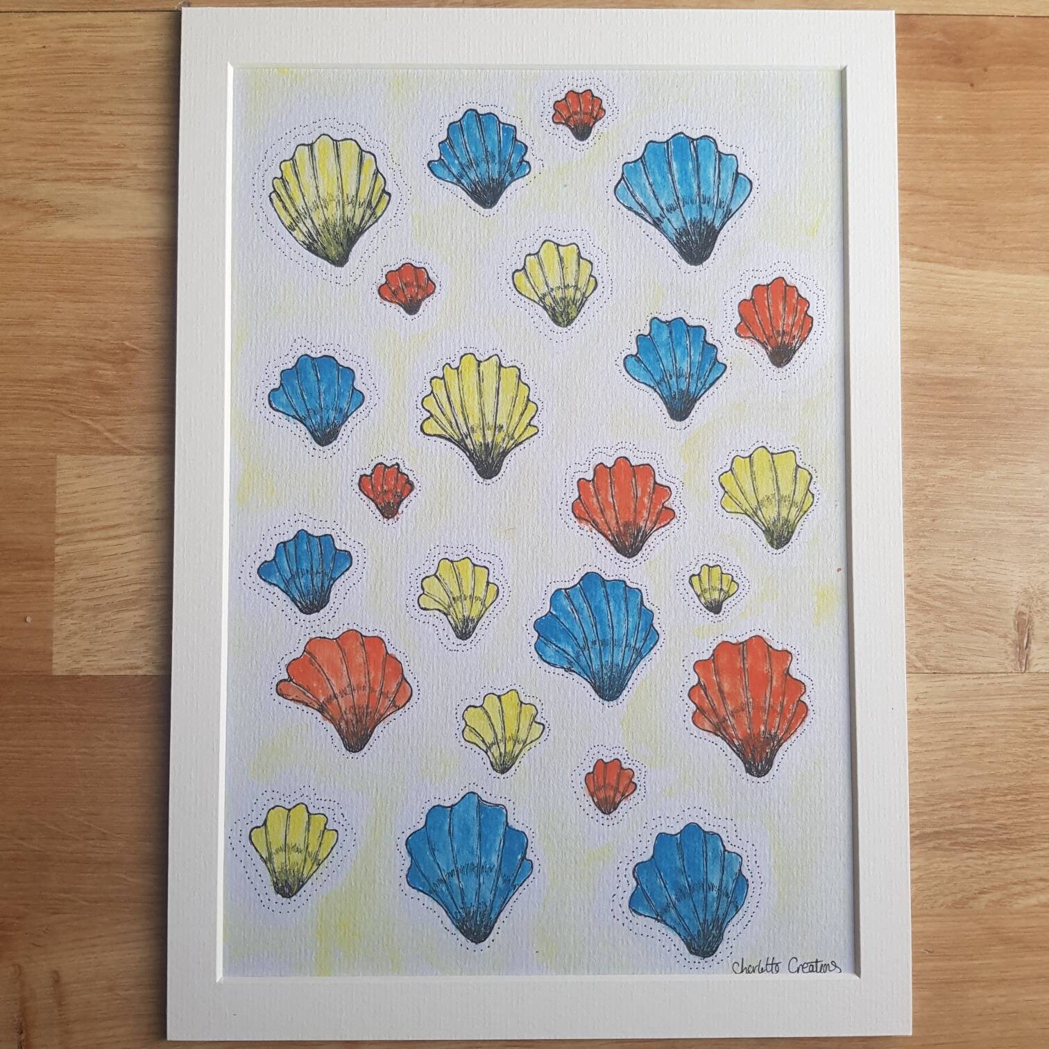 Colourful Shell art Watercolour painting A4 mounted wall - Etsy.de