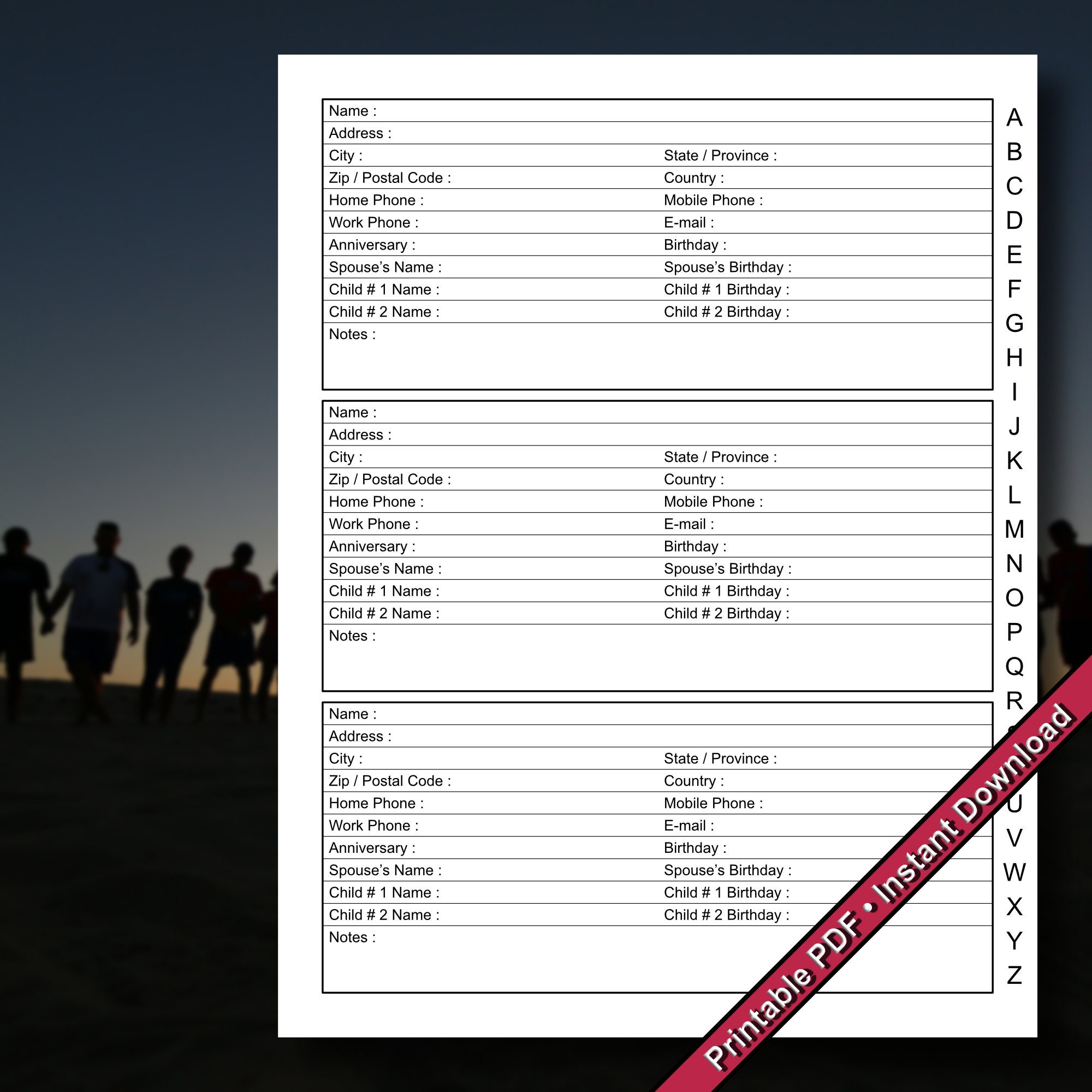 Contact List Form Address List Sheet Printable PDF Instant Digital ...