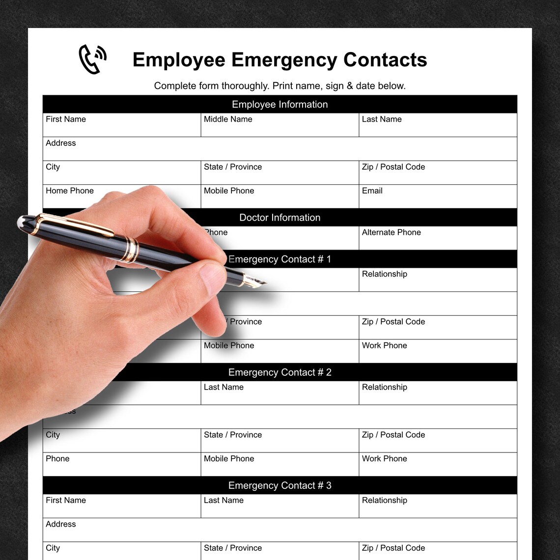 Employee Emergency Contacts Form | Staff Emergency Contacts Form ...