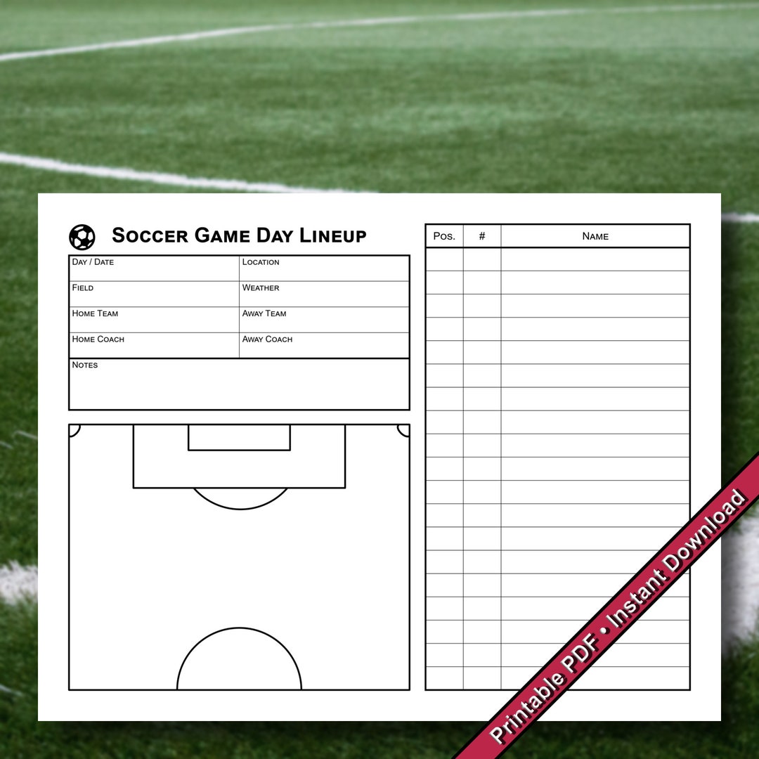 Soccer Game Day Lineup Form | Printable PDF | Instant Digital Download - Etsy