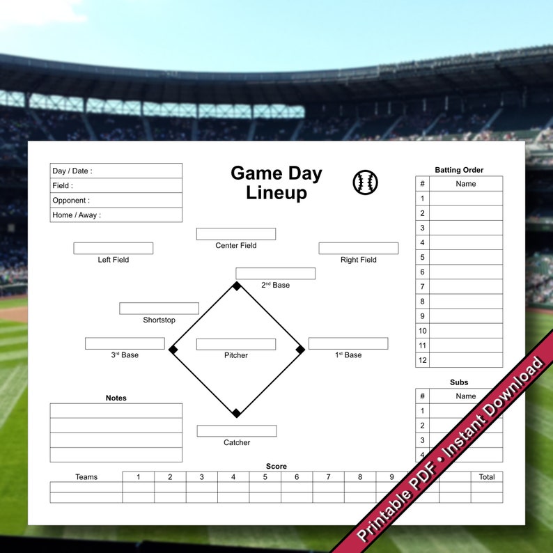 Baseball Game Day Lineup Form | Printable PDF | Instant Digital ...