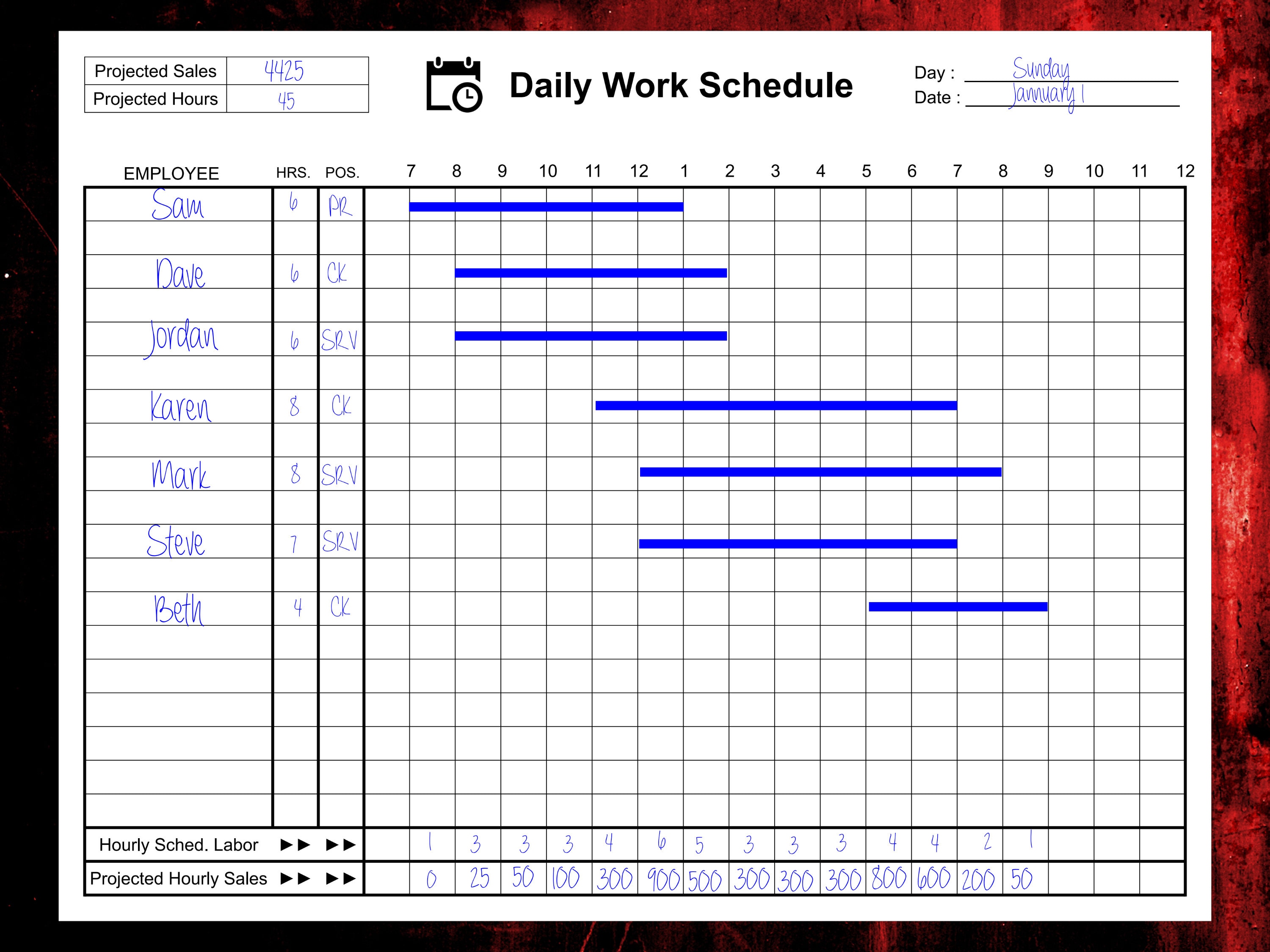 Daily Employee Work Schedule | Deluxe Version | Printable PDF | Instant ...