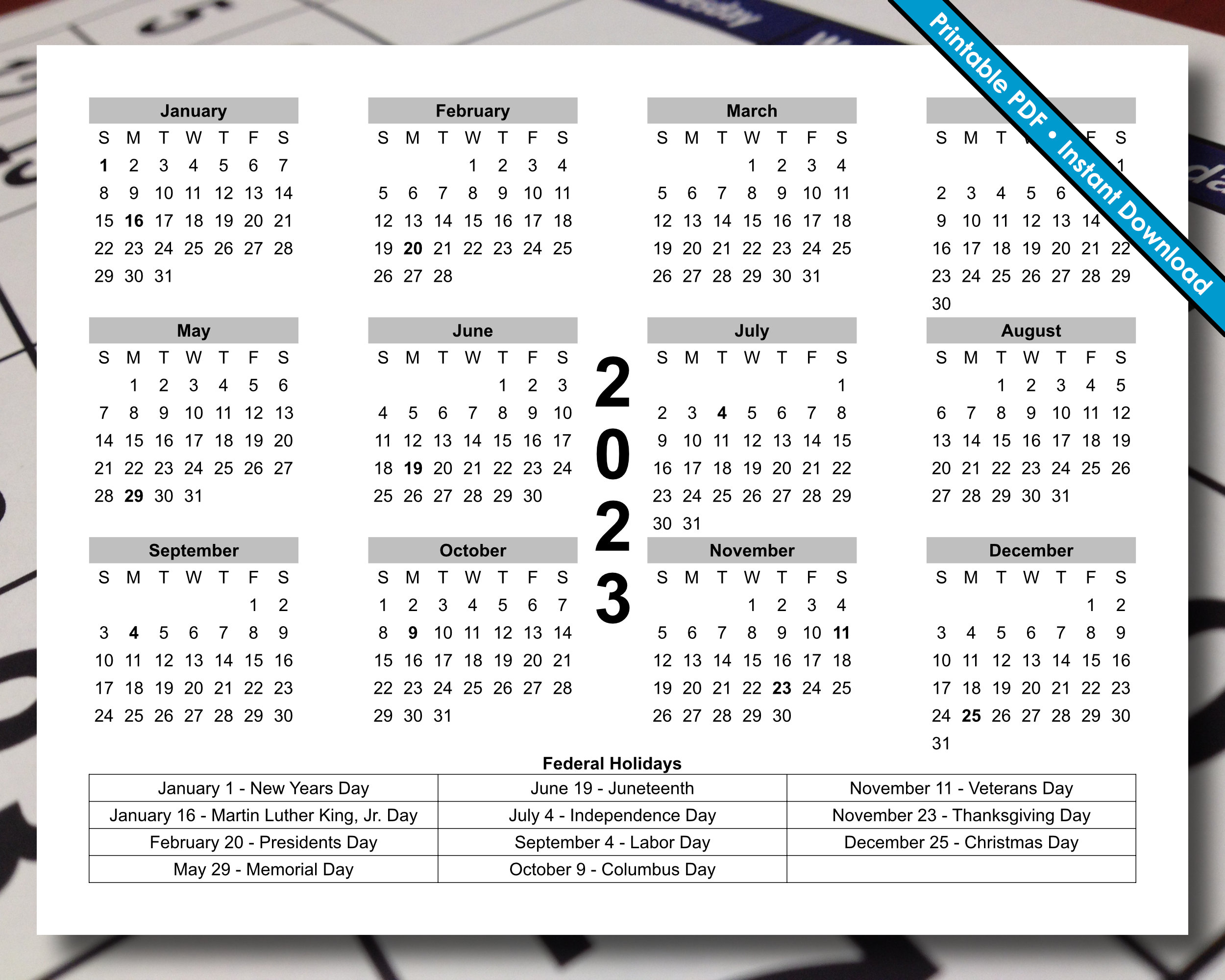 2023 Calendar | Printable PDF | Instant Digital Download - Etsy