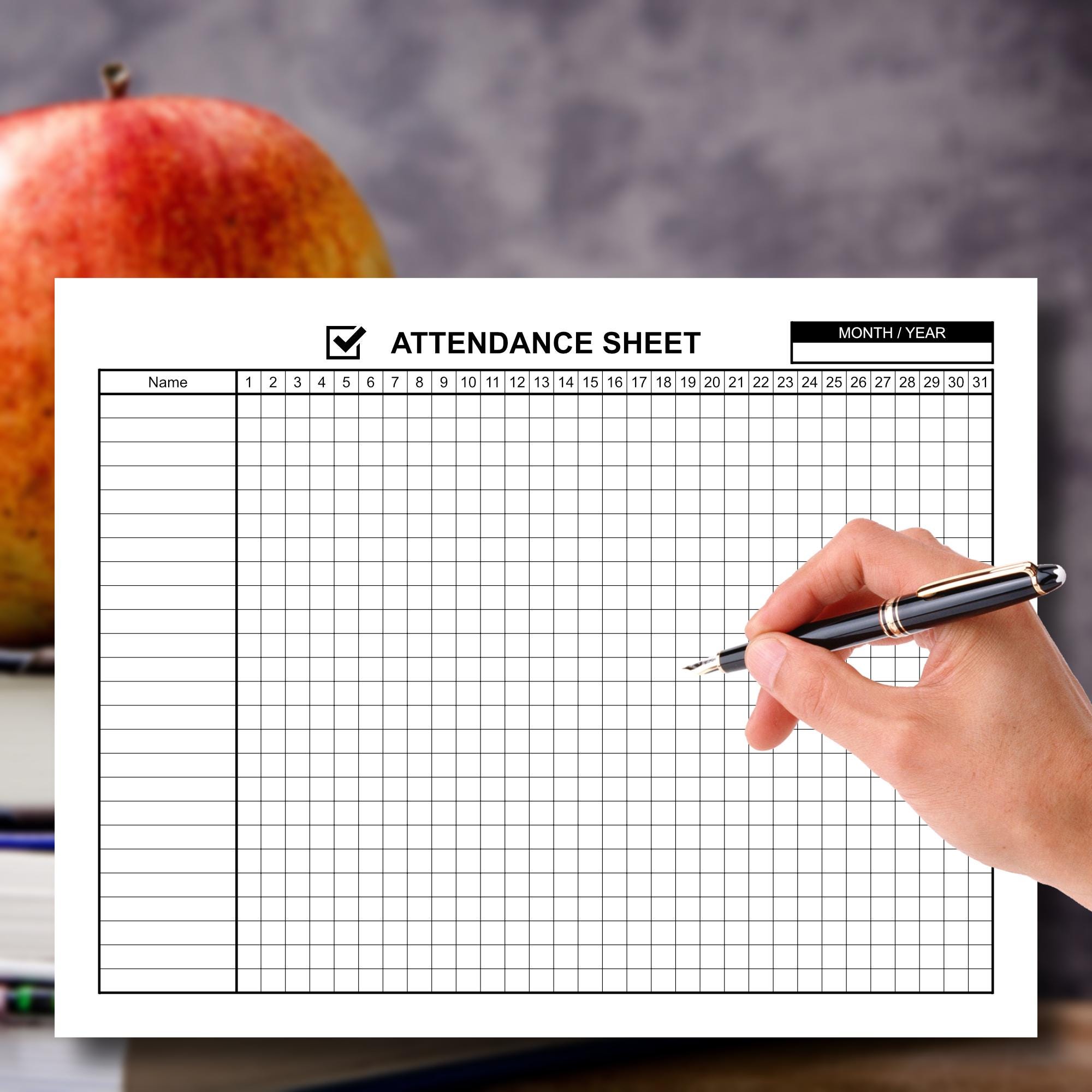 Attendance Sheet | Printable PDF Form | Instant Digital Download - Etsy ...