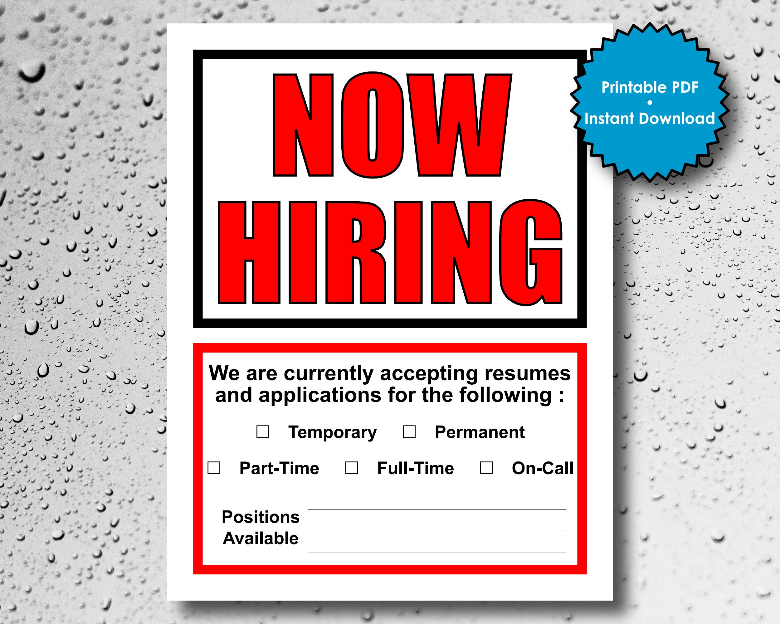 Now Hiring Signs | 5 Pack Bundle | Printable PDF | Instant Digital ...