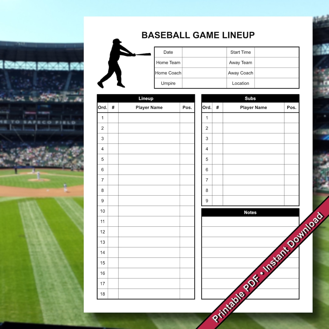 Baseball Game Lineup Form Printable PDF Instant Download - Etsy
