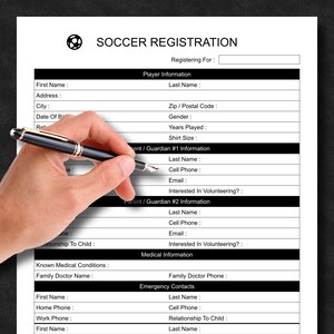 Soccer Player Registration Form | Printable PDF | Instant Digital ...