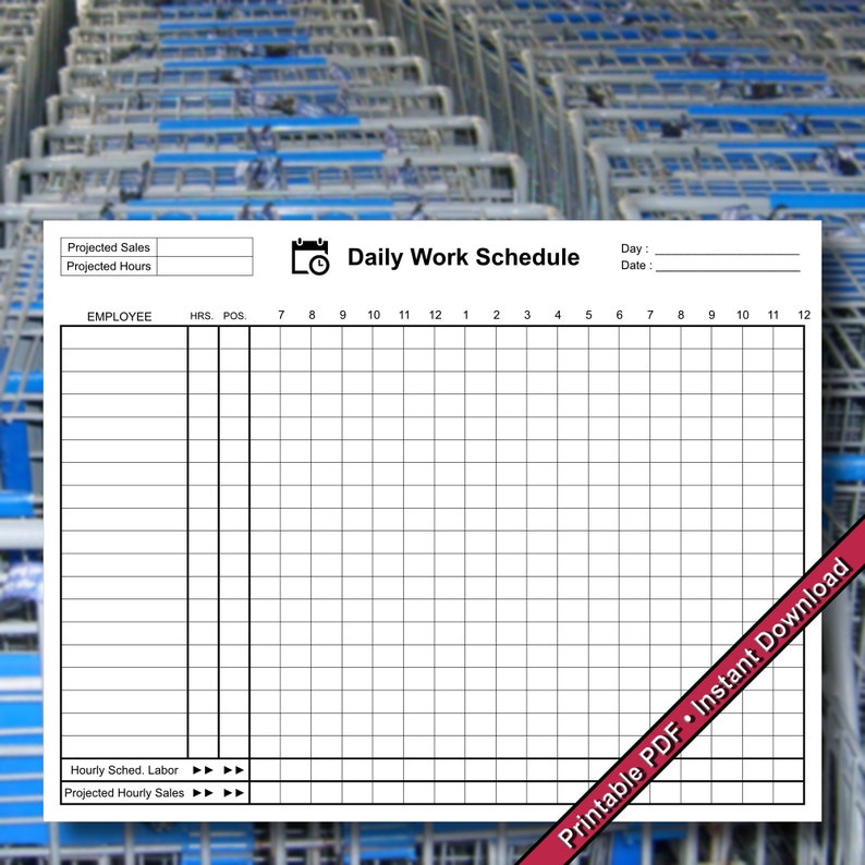 Daily Employee Work Schedule | Deluxe Version | Printable PDF | Instant ...