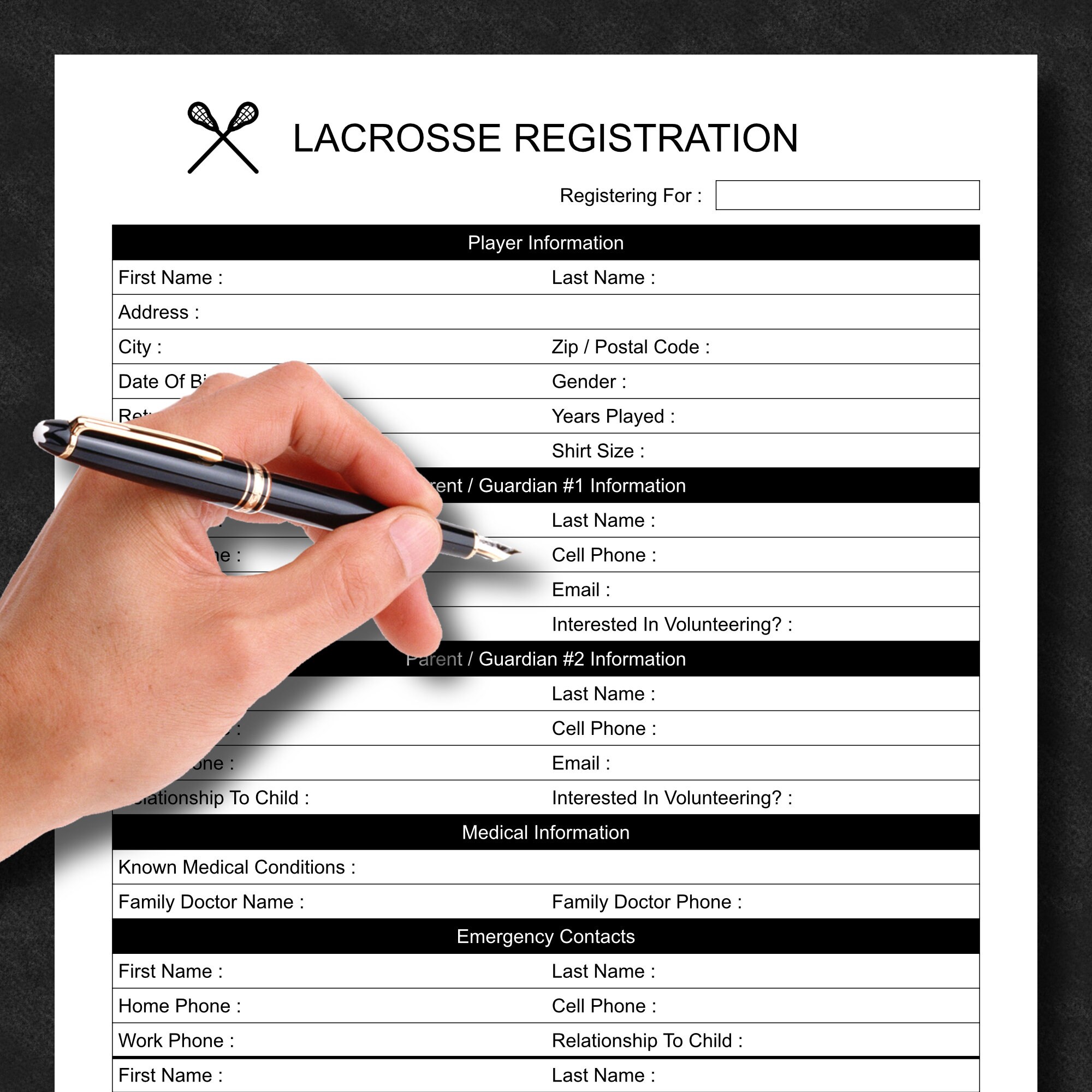 Lacrosse Registration Form | Printable PDF | Instant Download - Etsy