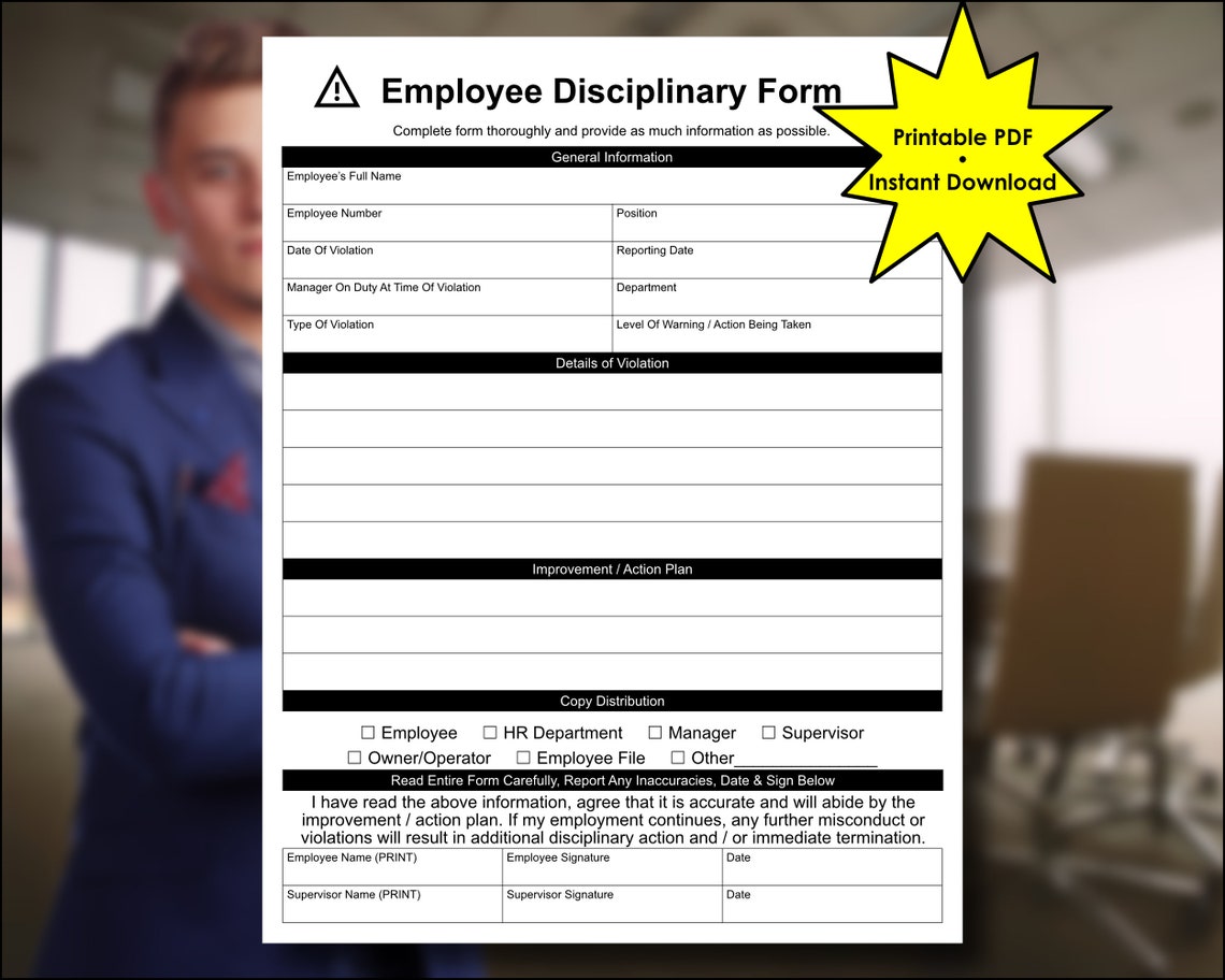 Employee Disciplinary Form Printable PDF Instant Digital - Etsy