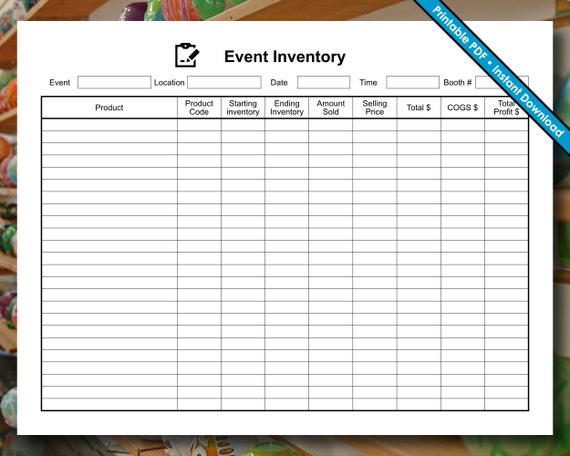 Craft Fair Inventory Sheet Event Inventory Sheet Printable - Etsy