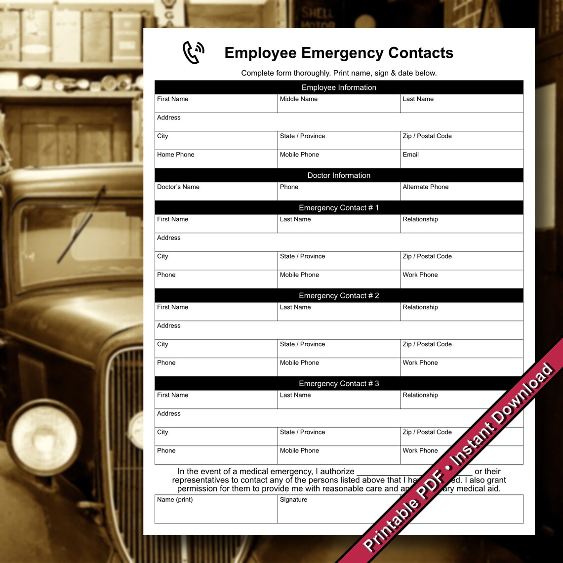 Employee Emergency Contacts Form | Staff Emergency Contacts Form ...