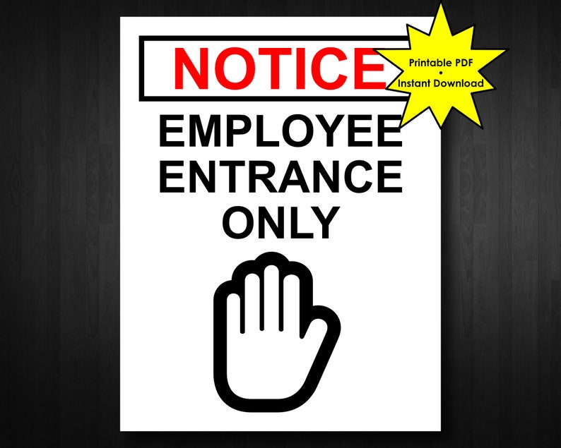 Employee Entrance Only Sign Printable PDF Instant Digital - Etsy