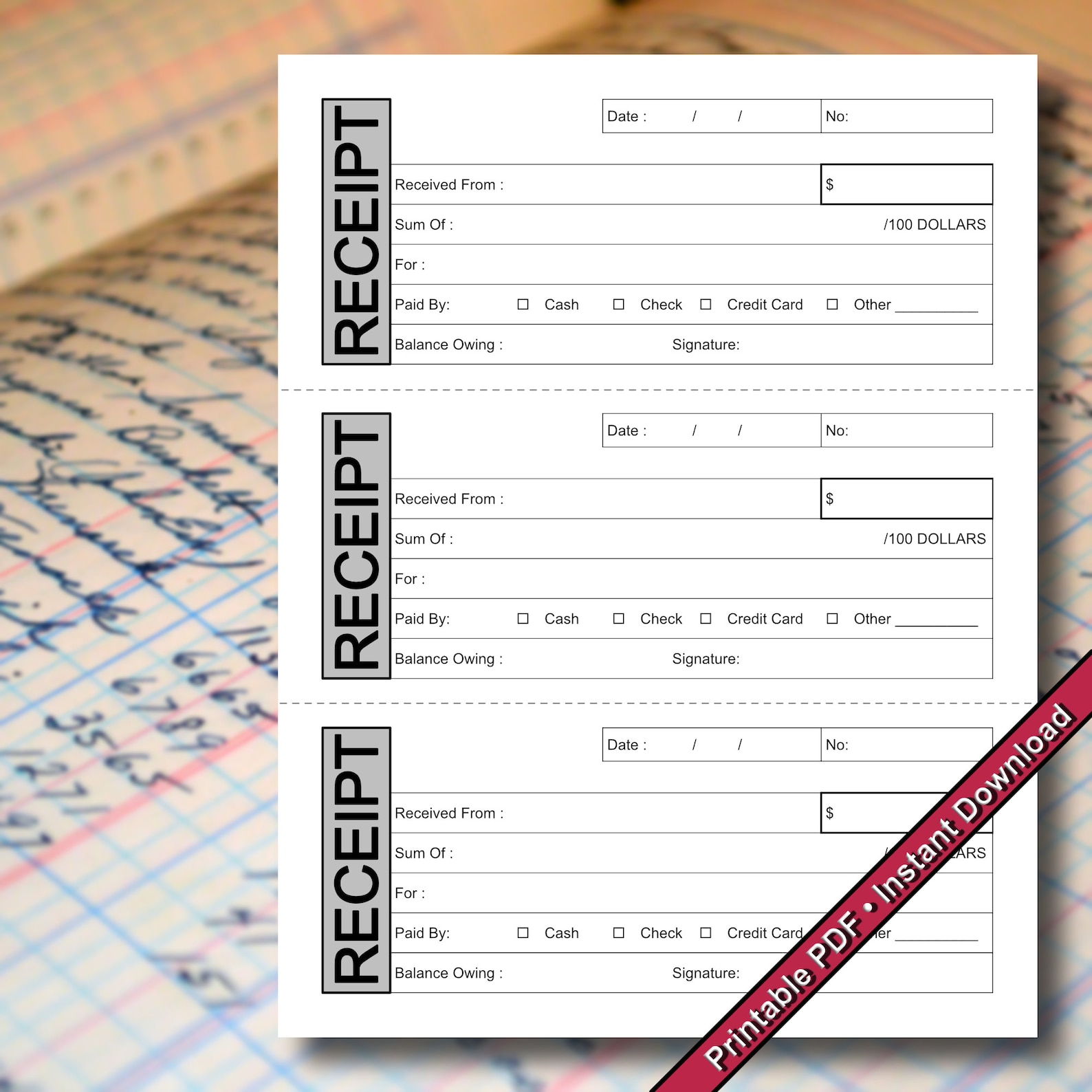 Blank Receipts Form | Printable PDF | Instant Digital Download - Etsy