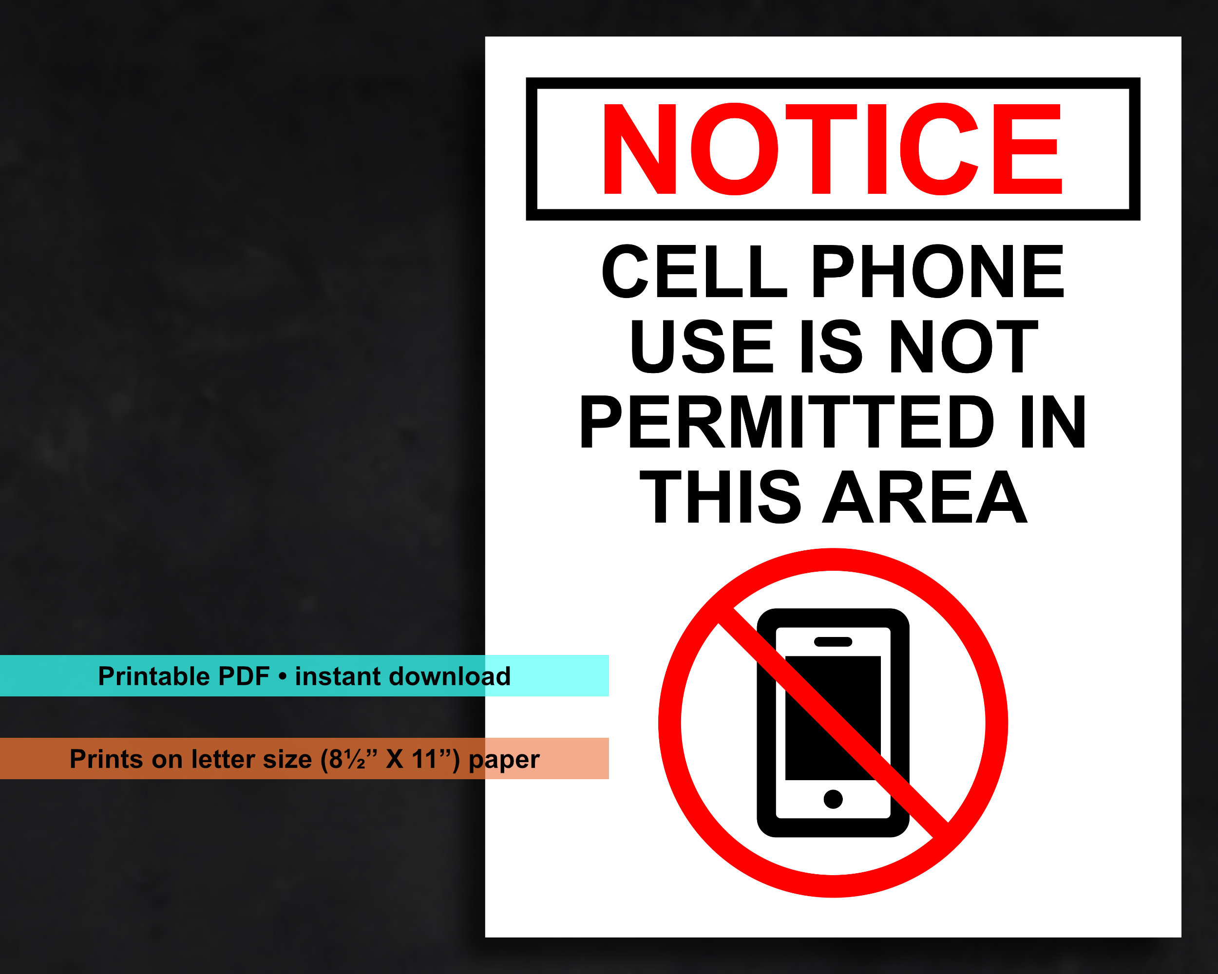 No Cell Phone Policy At Work Sign