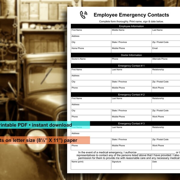 Employee Emergency Form - Etsy