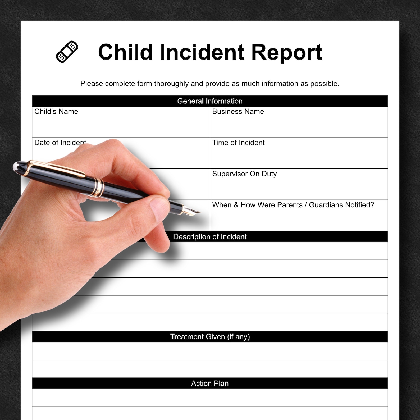 Child Incident Report Form Printable PDF Instant Digital Download ...