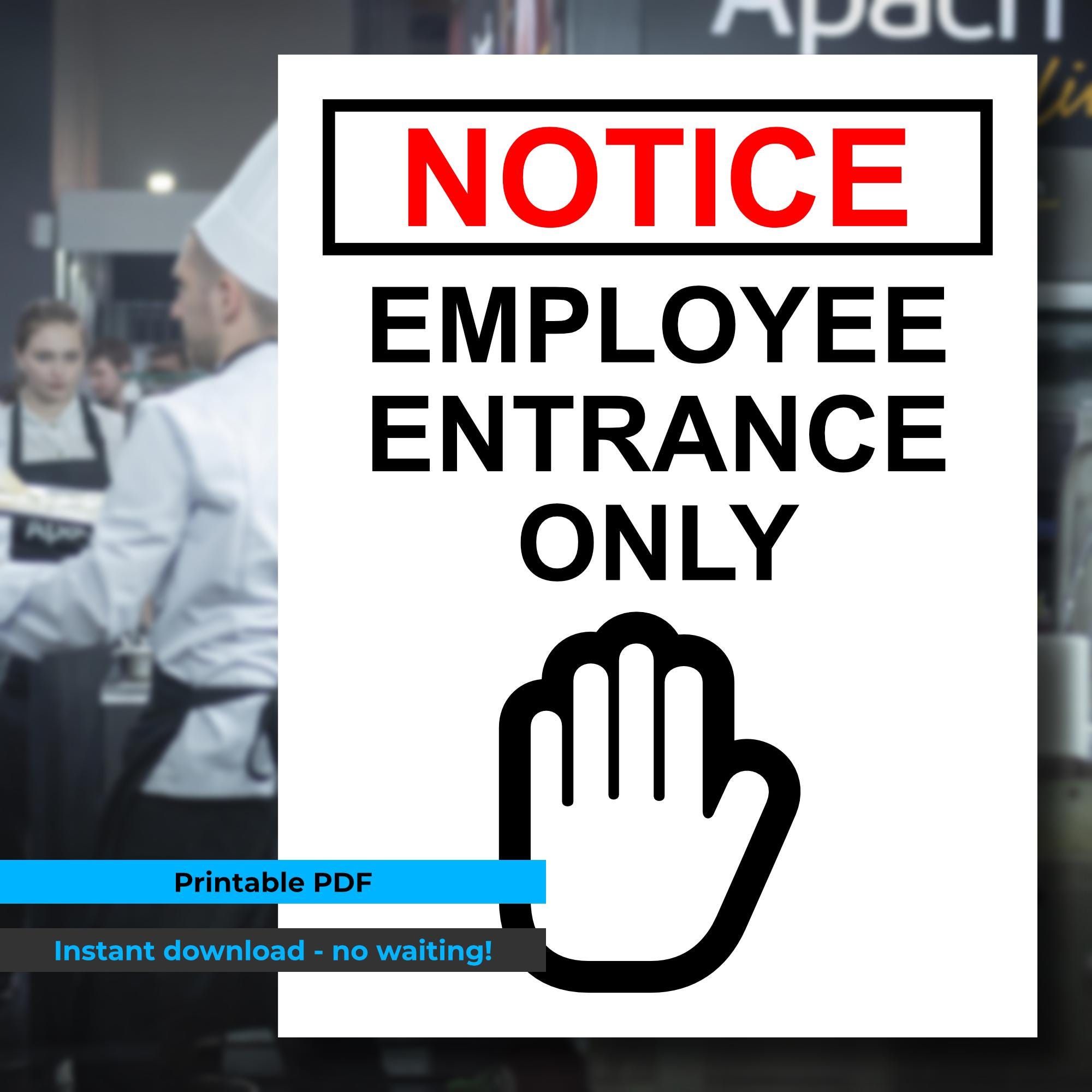 Employee Entrance Only Sign | Printable PDF | Instant Digital Download ...
