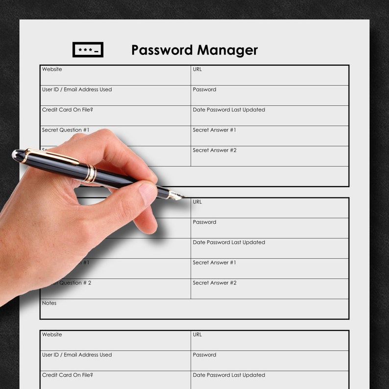 Password Manager Form Password Tracker Form Printable PDF - Etsy