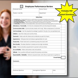 Employee Performance Review Form Employee Evaluation Form - Etsy