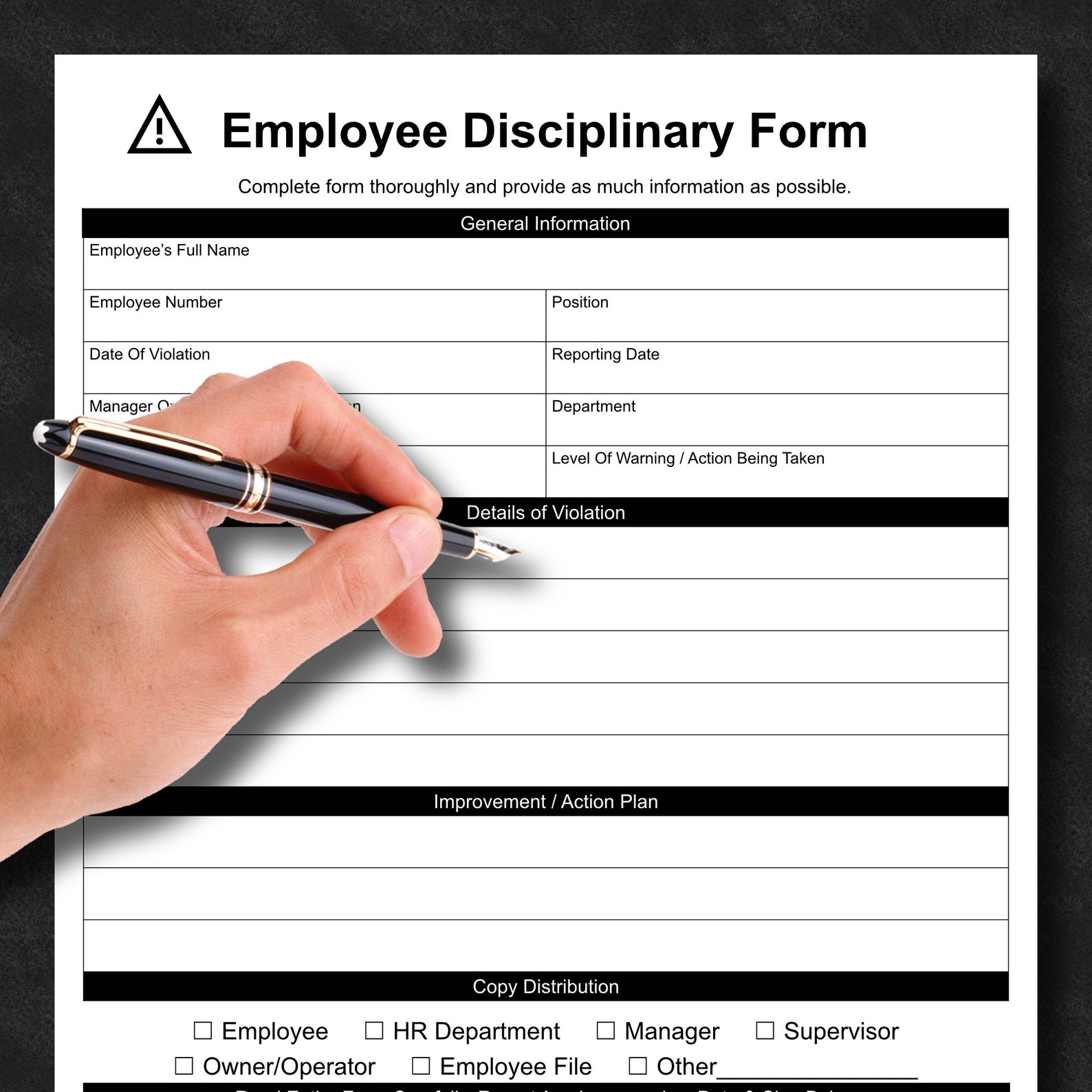 Employee Disciplinary Form | Printable PDF | Instant Digital Download ...