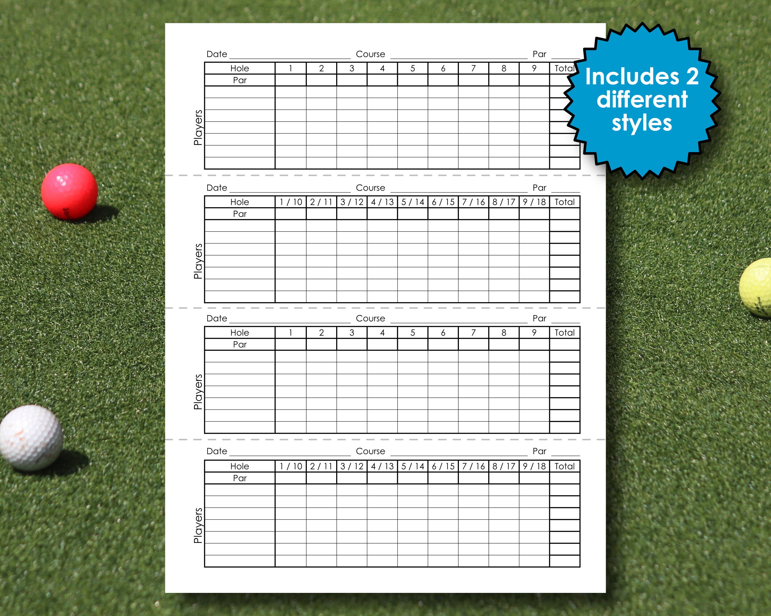 Mini Golf Scorecard 2 Different Styles Printable PDF - Etsy Australia