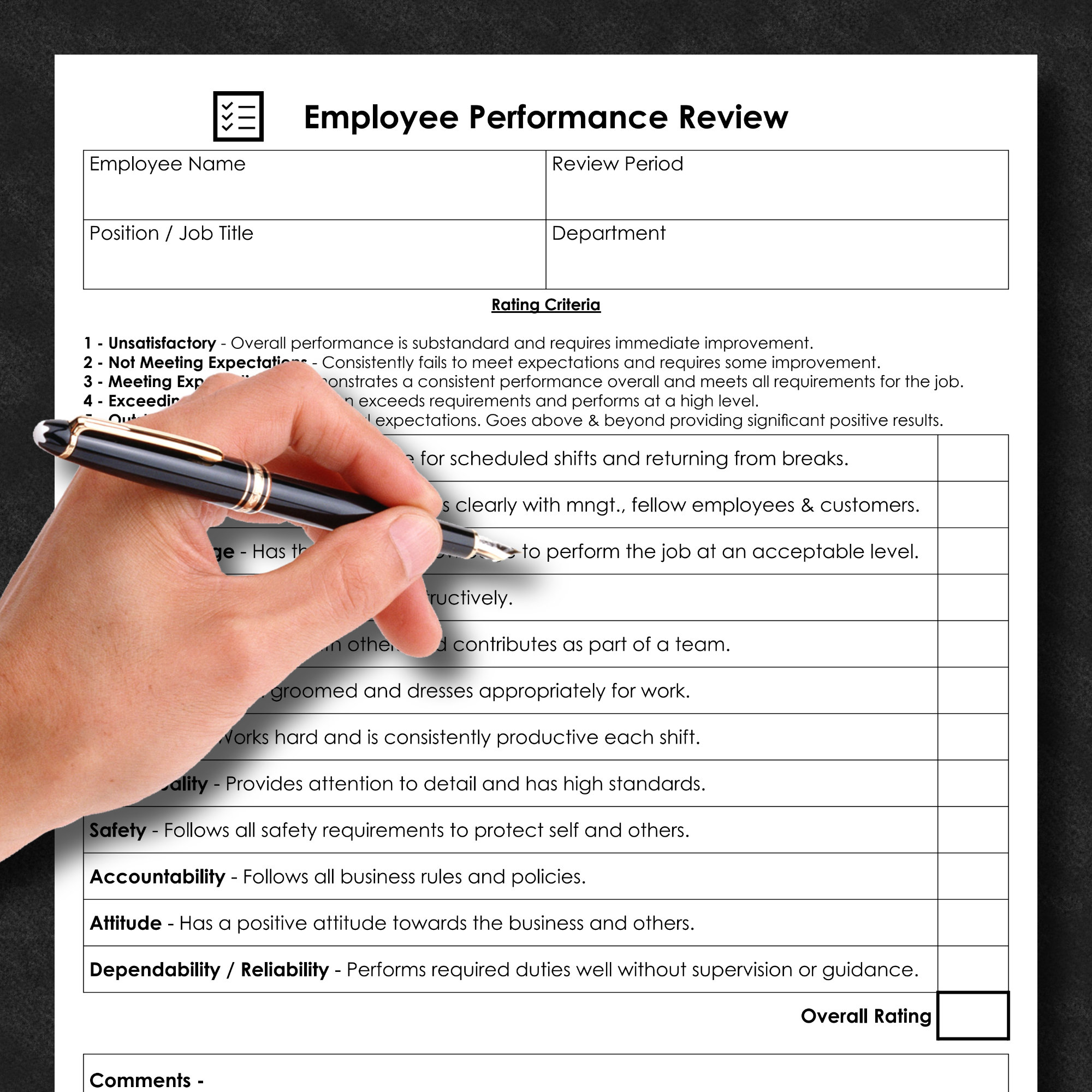 Employee Performance Review Form | Printable PDF | Instant Digital ...
