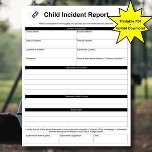 Child Incident Report Form Printable PDF Instant Digital - Etsy Canada
