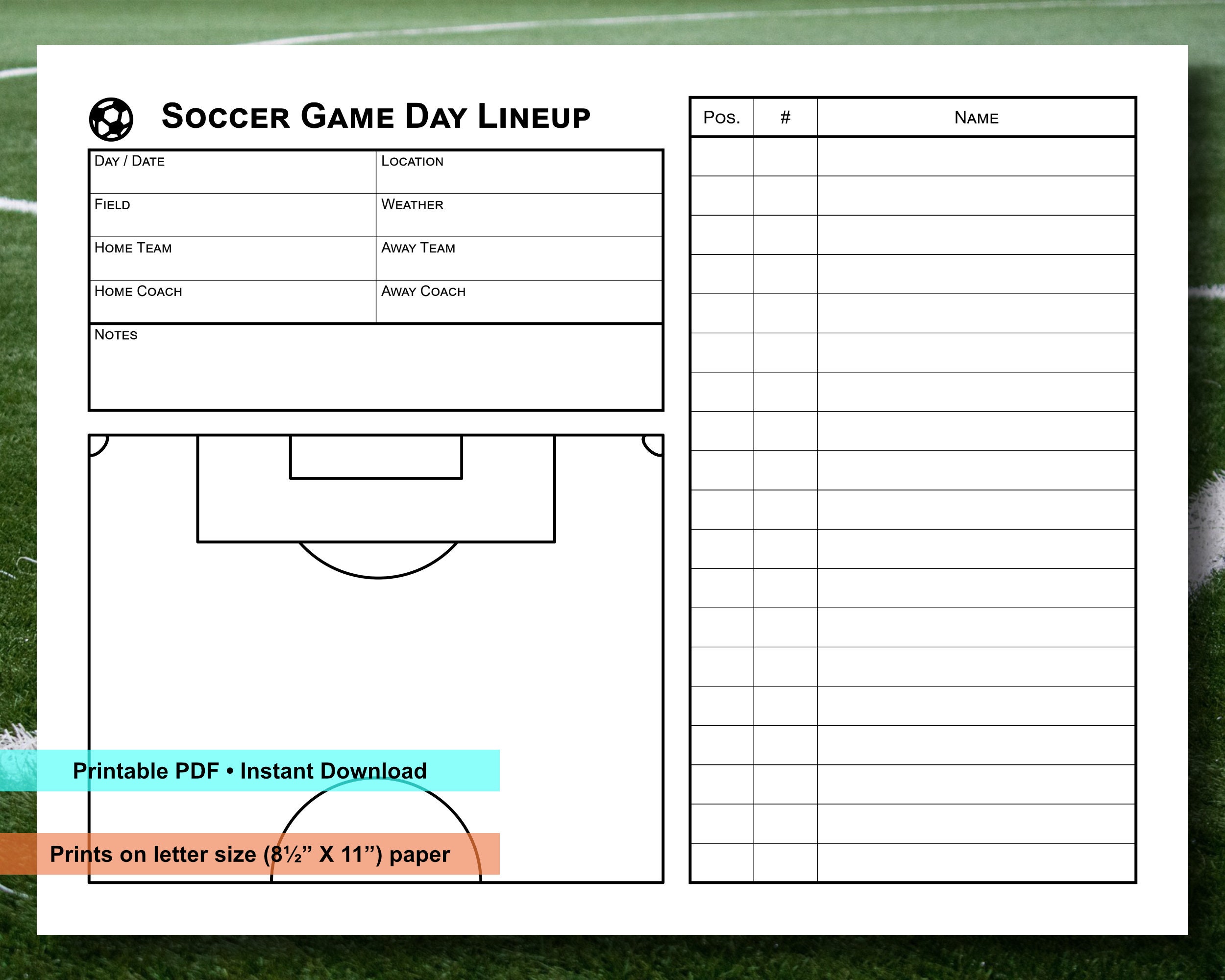 Soccer Lineup Form Printable PDF Instant Download - Etsy Australia