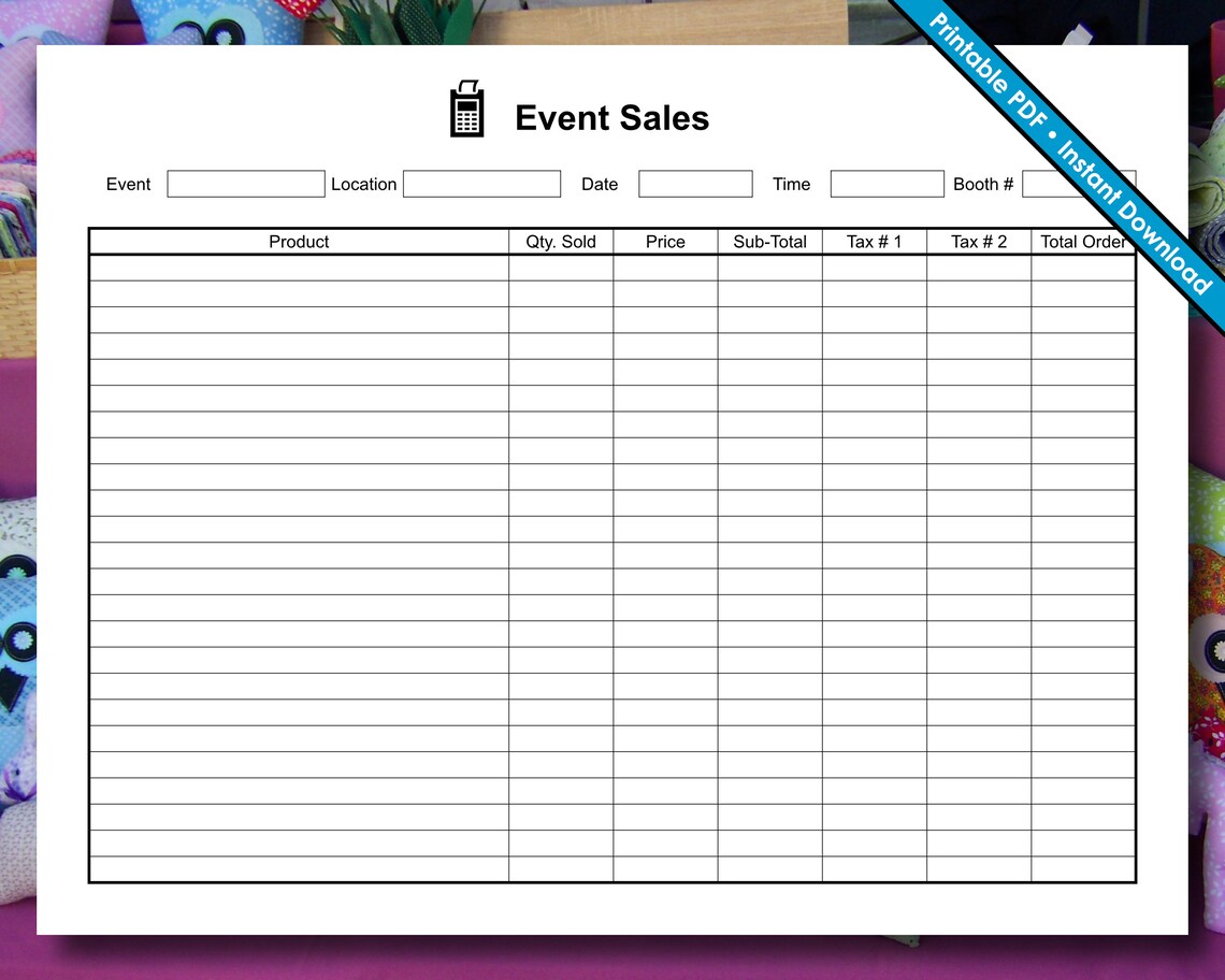 Craft Fair Sales Sheet Event Sales Sheet Printable PDF - Etsy